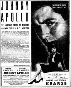 Johnny Apollo (1940) starring Tyrone Power and Dorothy Lamour ...