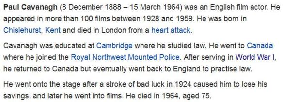 Paul Cavanagh – Case No. 9840 Fills in Actor’s Early Biography ...